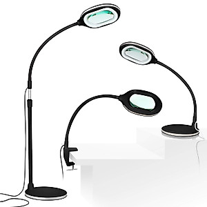 Brightech LightView Pro Magnifying LED Desk Lamp with Light, Hobbies & Reading, Flexibility & Durability Magnifying Floor Lamp, 3 in 1 LED Light Glass Magnifier, Work Light for Pro Uses - Black