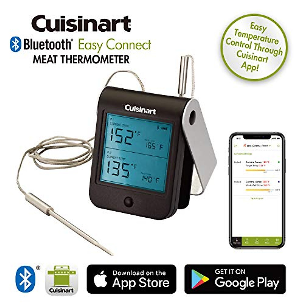 Cuisinart CBT-100 Bluetooth Easy Connect Meat Thermometer, Black