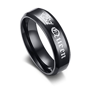 Stainless Steel His Queen Ring Bands for Her Promise Black,Gold,Size 7
