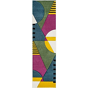SAFAVIEH Hollywood Collection Runner Rug - 2'3" x 12', Peacock Blue & Fuchsia, Mid-Century Modern Design, Non-Shedding & Easy Care, Ideal for High Traffic Areas in Living Room, Bedroom (HLW706C)