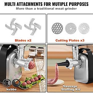 VEVOR Electric Meat Grinder, 6.6 Lb/Min, 550W Industrial Meat Mincer with 2 Blade, 3 Grinding Plates, Sausage Maker & Kubbe Kit ABS + Stainless Steel Commercial Meat Grinder, ETL Listed