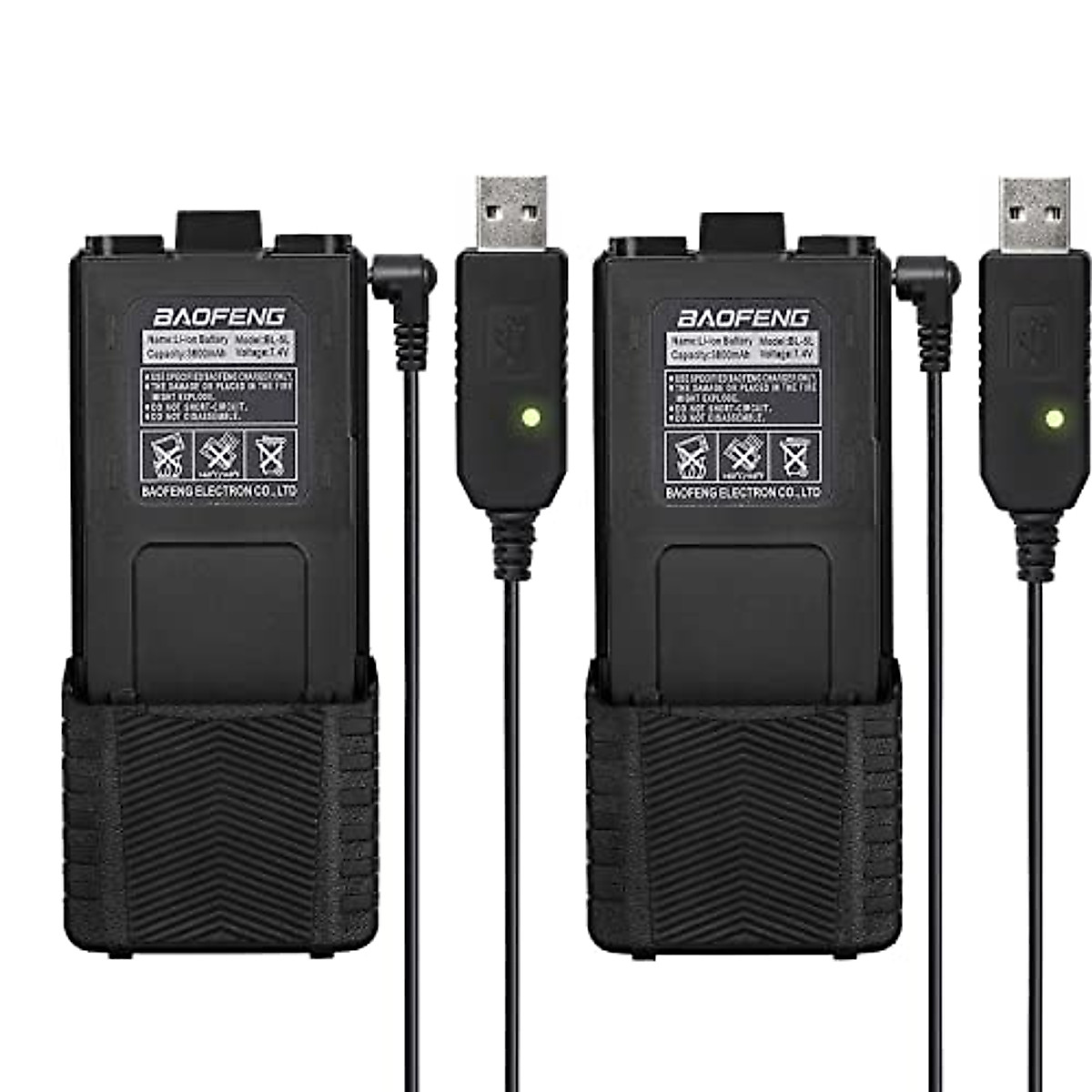 BaoFeng 2 Pack UV-5R BF-F8HP Extended Battery BL-5L 3800 mAh with USB Charging Cable for UV-5R, BF-F8HP, UV-5X3 Radios