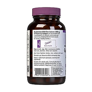 Bluebonnet Nutrition Milk-Free Calcium 1,200 mg Plus Vitamin D3 400 IU - High Potency, Maximum Absorption Strong Healthy Bones & Immune Health Support Supplement, Gluten-Free, Dairy-Free, 120 Softgels
