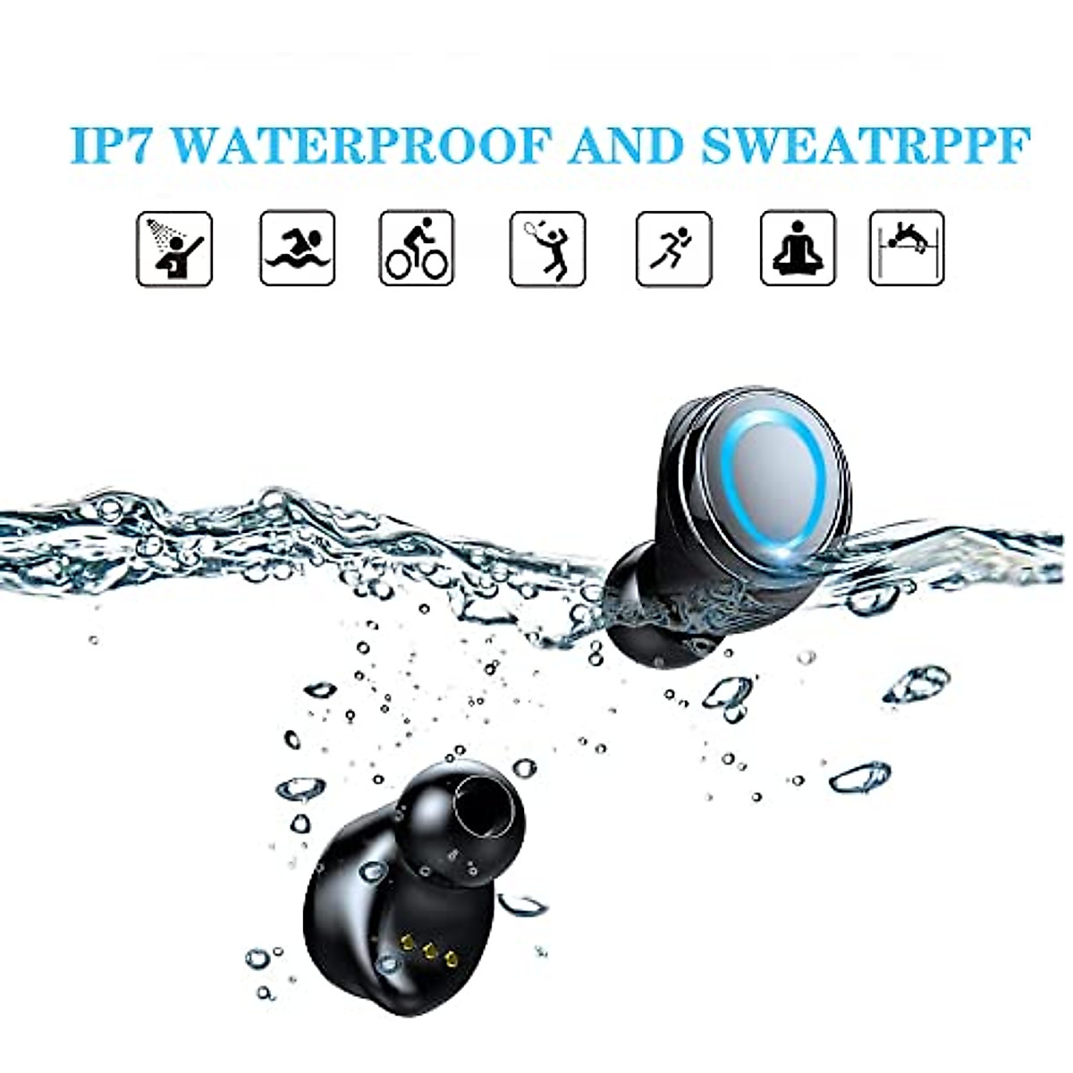 WERDEDE Wireless Earbuds Bluetooth 180 Hours Playtime Built-in Microphone LED Digital Shows Charging Bluetooth Headphones，IPX7 Waterproof Touch Control Stereo Cordless Earphones for iPhone/Android