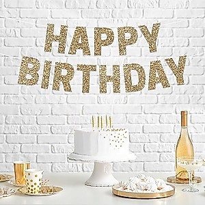Perfect Occasion Gold Glitter Happy Birthday Pre-Strung Banner - 8 ft Strands Cardstock - Party Decorations & Decor