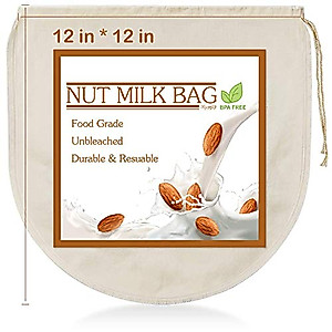 6 PCS 12"x12" Nut Milk Bags - 100% Unbleached Cotton Cheesecloth, Reusable Food Strainer Colander For Straining Almond/Oat Milk, Celery Juice, Cold Brew Coffee, Yogurt and Cheese Making