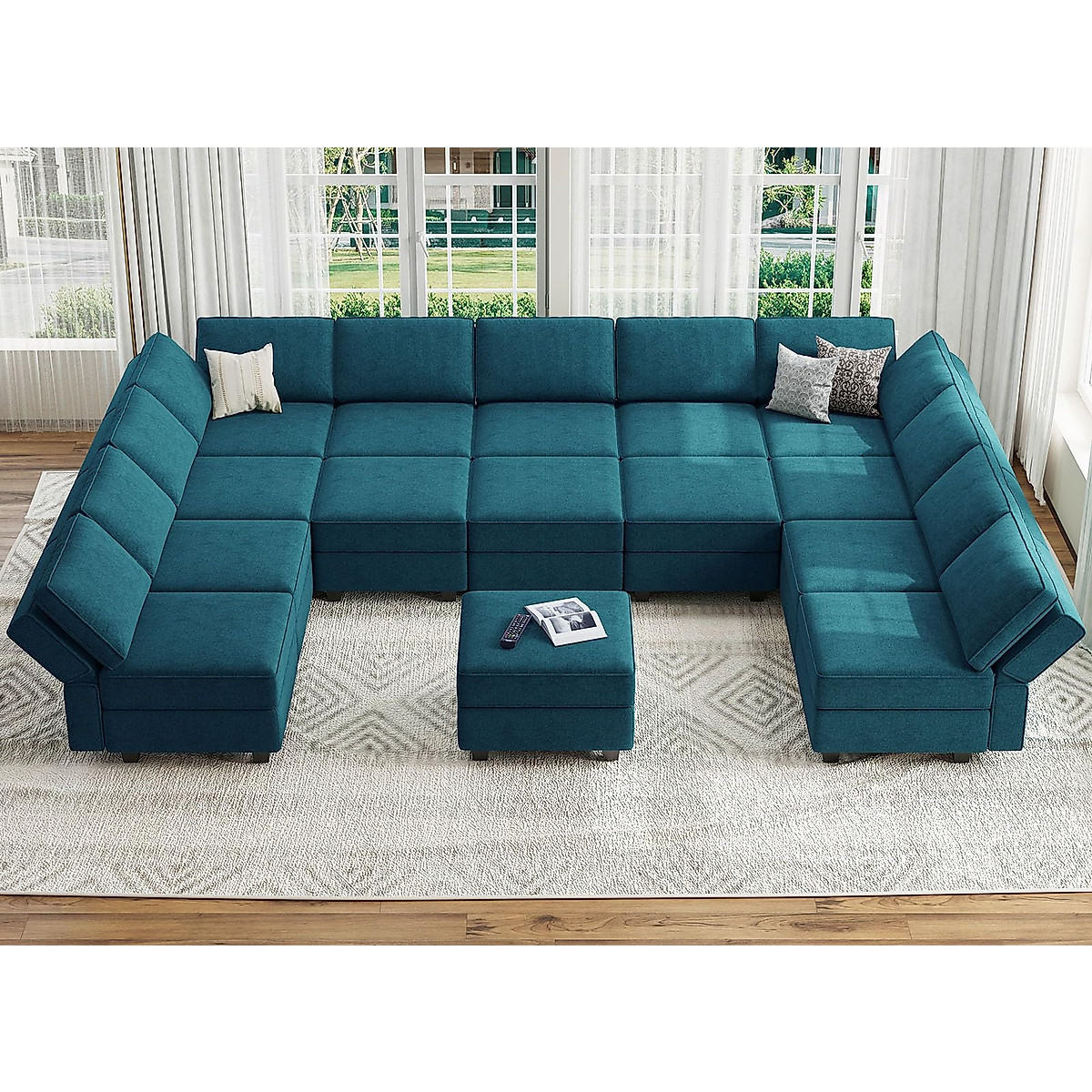 Belffin Modular Sectional Sleeper Sofa Couch Bed Oversized U Shaped Cocuh with Storage Convertible Sleeper Sofa Bed. Peacock Blue