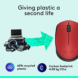 Logitech M170 Wireless Mouse for PC, Mac, Laptop, 2.4 GHz with USB Mini Receiver, Optical Tracking, 12-Months Battery Life, Ambidextrous - Red