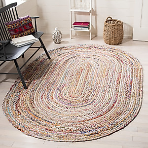 SAFAVIEH Cape Cod Collection Area Rug - 3' x 5' Oval, Beige & Multi, Handmade Boho Braided Jute & Cotton, Ideal for High Traffic Areas in Living Room, Bedroom (CAP202B)