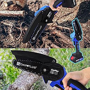 Mini Chainsaw Cordless 4-Inch One-Hand Electric Small Chain Saw, 2 Pack 1500mAh Batteries, Brushless Motor, Safe Lock, Rotating Baffle, Goggles, Storage Case for Garden Trimming Wood Cutting