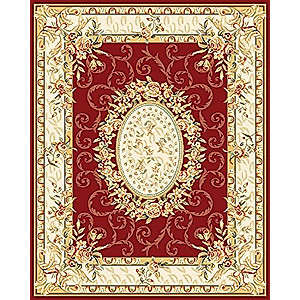 SAFAVIEH Lyndhurst Collection Area Rug - 9' x 12', Red & Ivory, Traditional European Medallion Design, Non-Shedding & Easy Care, Ideal for High Traffic Areas in Living Room, Bedroom (LNH328C)