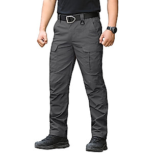 CARWORNIC Men's Ripstop Tactical Pants Waterproof Lightweight Work Pants EDC Army Uniform Combat Military Pants Multi Pocket Relaxed Fit Cargo Pants Casual Outdoor Hiking Trousers Grey