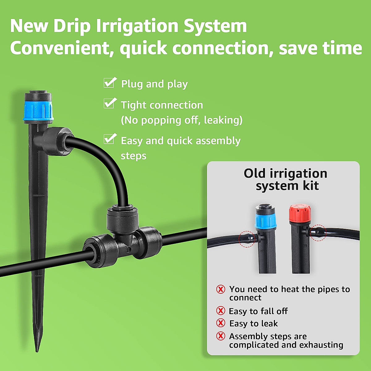 MIXC Easy-Connect Drip Irrigation Kit, 100FT Garden Micro Automatic ...