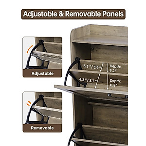 OtterOasis Shoe Storage Cabinet with 2 Flip Drawers, Farmhouse Narrow Shoe Cabinet for Entryway, Slim Shoe Organizer Cabinet with Wood Legs, Washed Gray