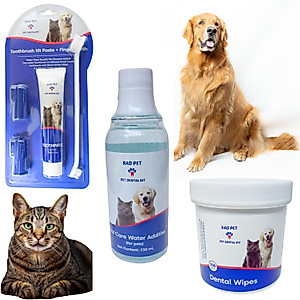 RadPet Advanced Dental Hygiene Kit for Cats & Dogs - Complete Oral Care with Toothbrush, Enzymatic Toothpaste, Dental Wipes, & Water Additive Vet Formulated Pet Toothpaste Kit