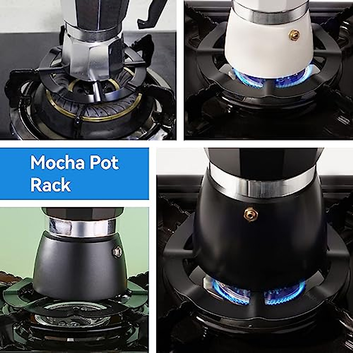 2 Pack Pot Rack, Black Moka Coffee Pot Shelf, Stainless Iron Wok Ring Pots and Pans Organizer Round Stove Pot Holder Gas Range Support Rack Stand for Kitchen