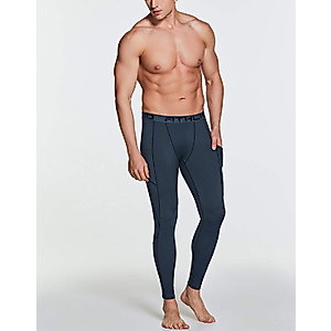 ATHLIO Men's Compression Pants Running Tights Workout Leggings, Cool Dry Technical Sports Baselayer, Pocket 2pack Leggings Black & Neon/Charcoal, Medium