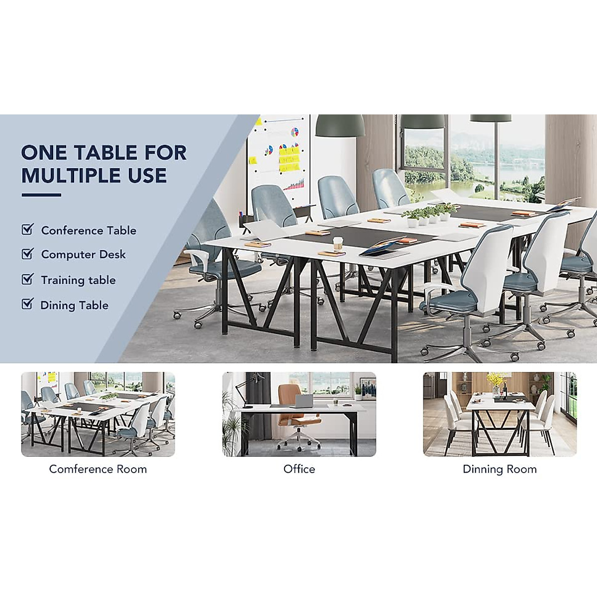 Tribesigns 12FT Conference Table,4 PCS Large Rectangle Meeting Seminar Table for 10-14 Person,Long Business Tables