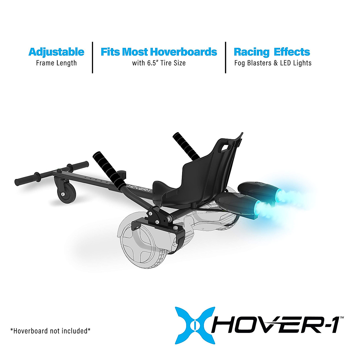 Hover-1 Falcon-1 Buggy Attachment | Turbo LED Lights, Compatible with All 6.5" & 8" Hoverboards, Hand-Operated Rear Wheel Control, Adjustable Frame, Easy Install