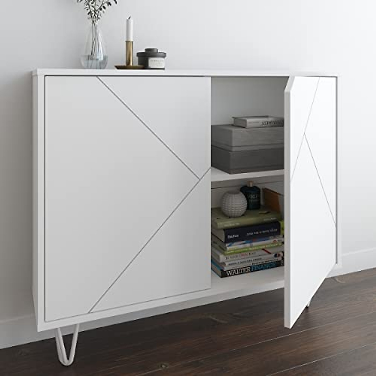 Nexera 132203 Slim 2-Door Storage Accent Cabinet, Floating and Wall Mount Bar, White