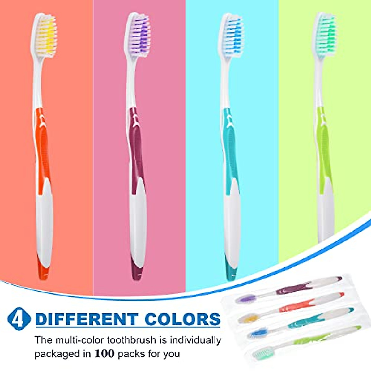 Disposable Toothbrush Toothbrushes Bulk Individually Wrapped Toothbrush Travel Tooth Brush Multi Color Tooth Brush for Hotels Guests Charity Church Homeless Kids Adult (100 Pieces)