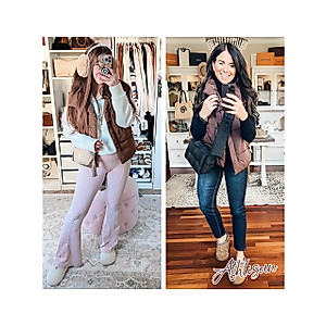 Athlisan Puffer Vest Women Zip Up Stand Collar Sleeveless Padded Gilet Jacket (Brown-S)