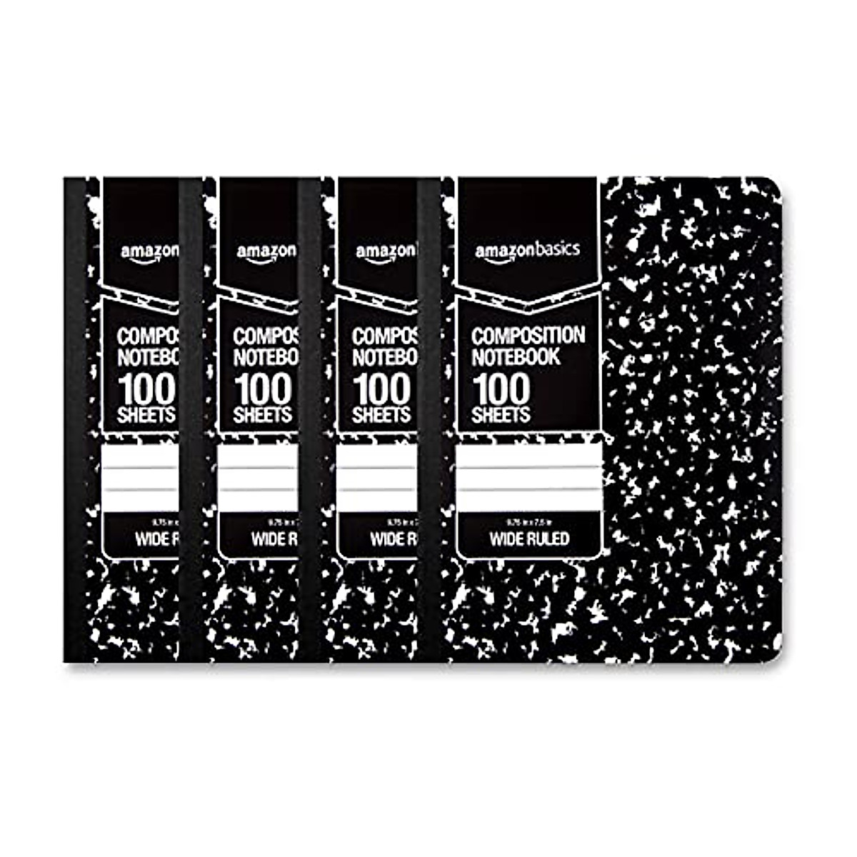 Amazon Basics Wide Ruled Composition Notebook, 100 Sheets, Marble Black, 4-Pack
