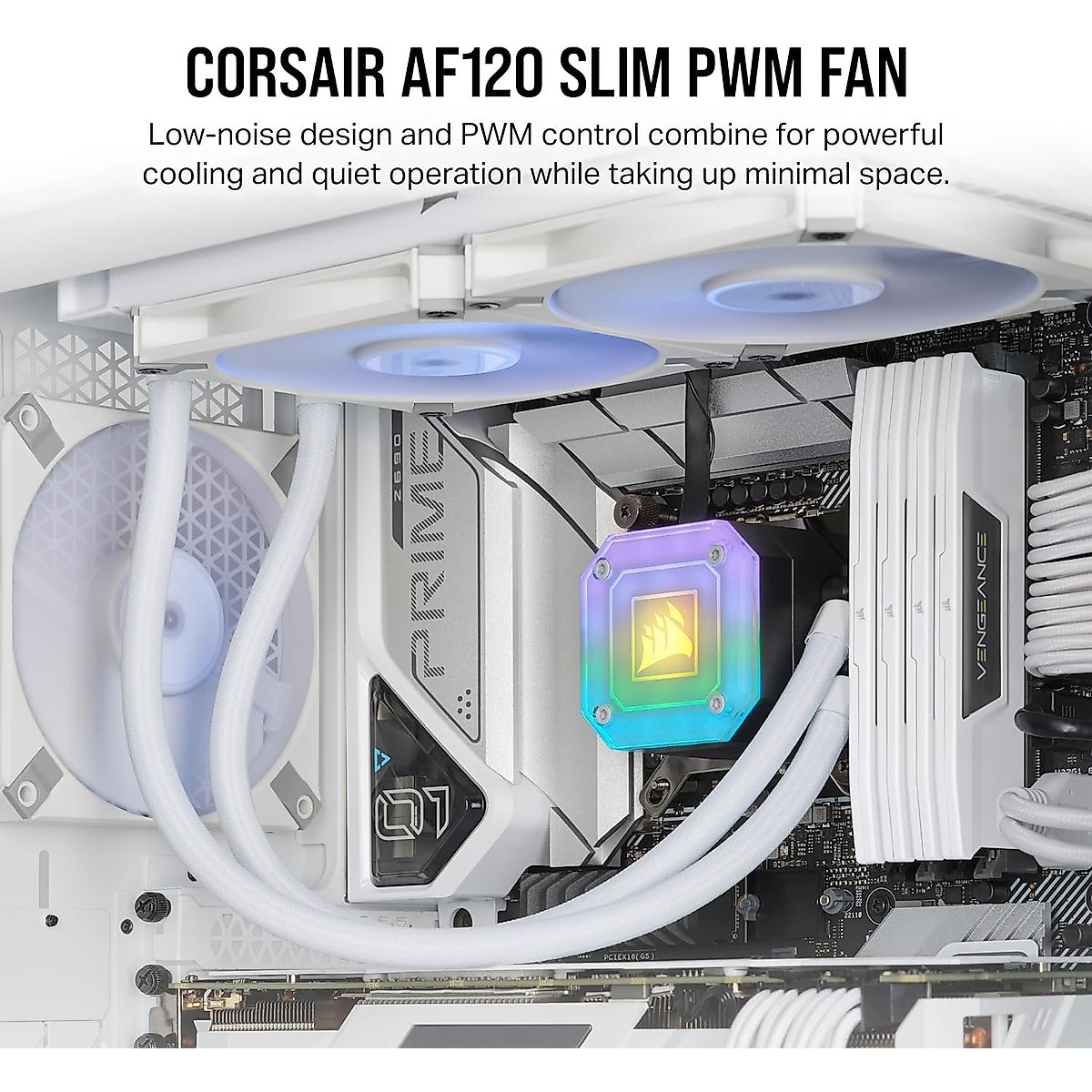 Corsair AF120 Slim, 120mm PWM Fluid Dynamic Bearing Fan (Thin Profile for Small-Form-Factor Cases, Low-Noise, Up to 2000 RPM, Zero RPM Mode Support, Universal 120x15mm Sizing) Single Pack, White