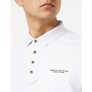 A|X ARMANI EXCHANGE mens Short Sleeve Milano/New York Logo Jersey Polo Shirt, White, Medium US