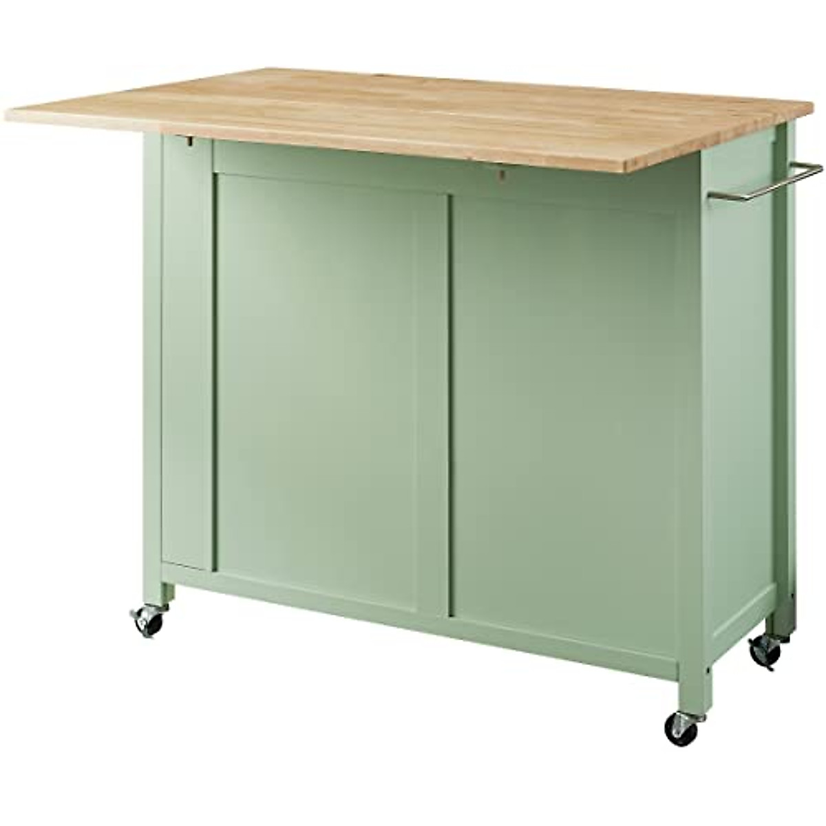 Crosley Furniture Savannah Wood Top Drop Leaf Rolling Kitchen Island Cart with Spice Rack and Shelves, Mint