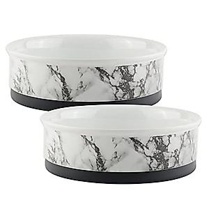 Bone Dry Pet Bowl Collection Ceramic Set, Medium, Marble, 2 Count White