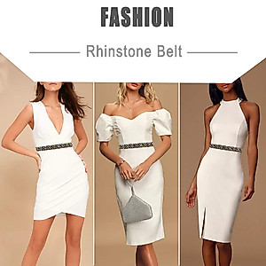 Dorchid Women Rhinstone Belt Full Crystal Buckle Cummerbund Wide Elastic Waistband 7 Colors Long Champagne