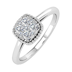 FINEROCK 1/4 Carat Cushion Cut Diamond Ring in 10K White Gold (Ring Size 6)