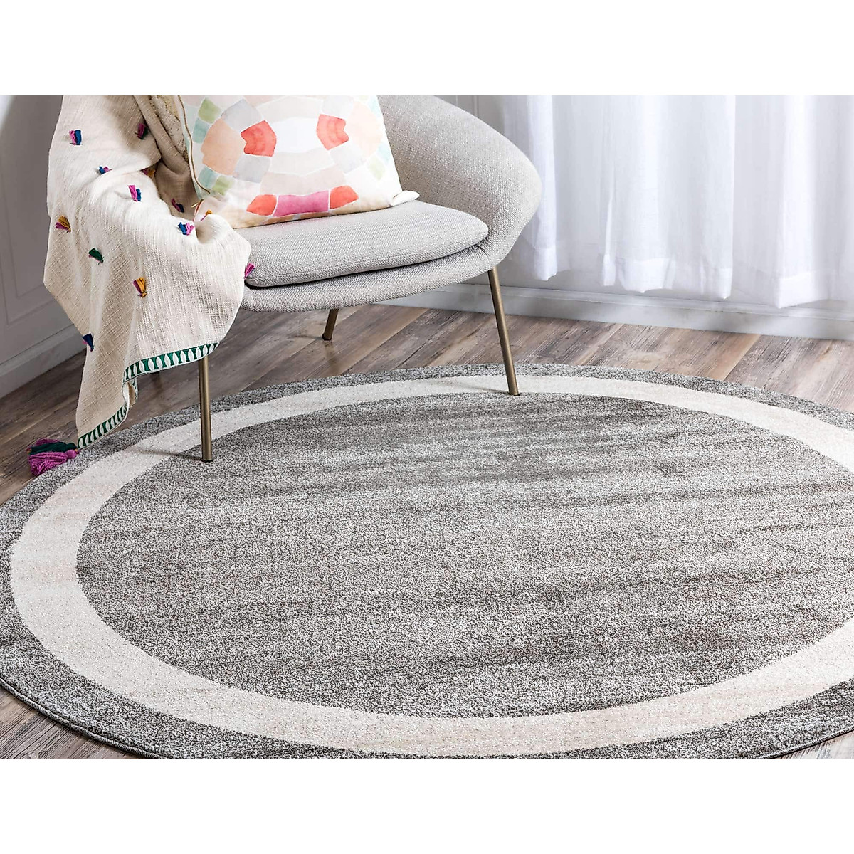 Unique Loom Del Mar Collection Area Rug - Maria (6' 1" Round, Gray/ Ivory)