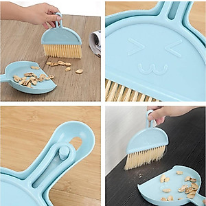 Small Broom and Dustpan Set for Home, Mini Clean Brush with Dust Pans Cute Hand Broom Brush Dust Pan with Hanger Hole, Small Cleaning Brush Set for Desktop Computer Table Keyboard (3PCS)