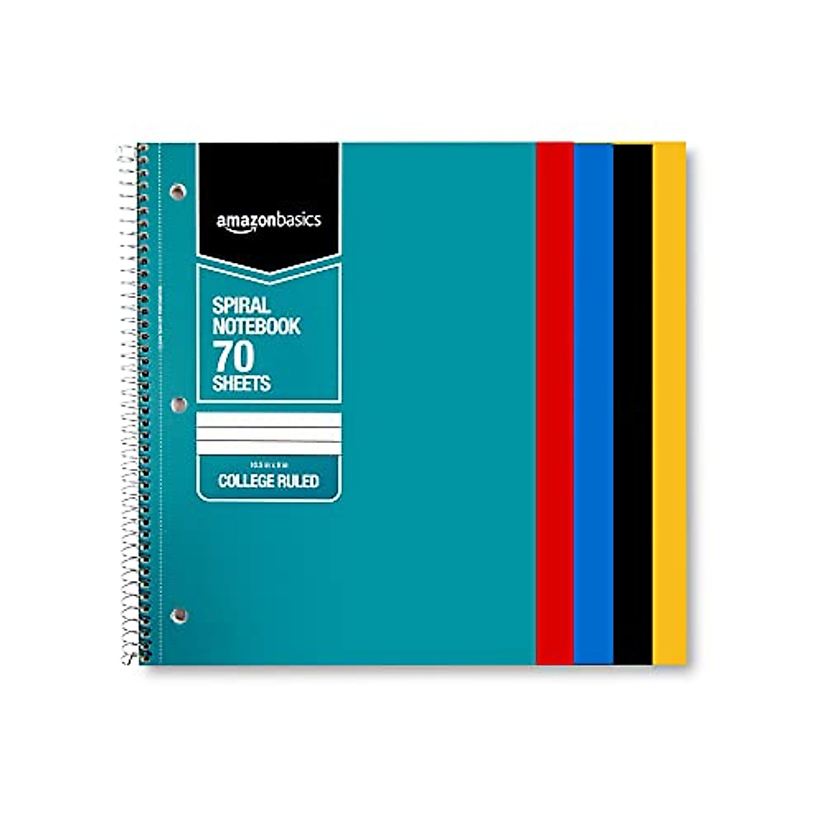 Amazon Basics College Ruled Wirebound Spiral Notebook, 70-Sheet - 5-Pack, Assorted Solid Colors