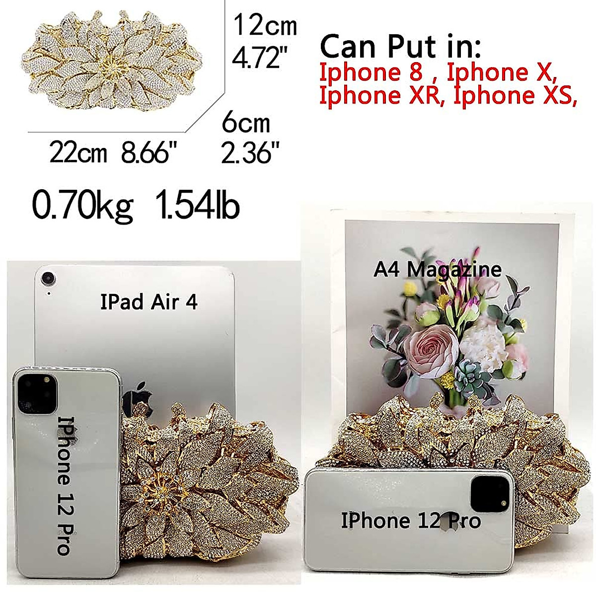 Boutique De FGG Elegant Flower Clutch Formal Evening Bags Women Party Crystal Clutch Purse Wedding Rhinestones Handbags,Mini,Light Green