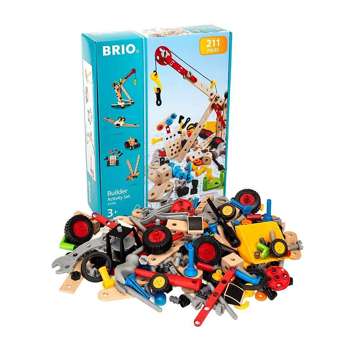 BRIO 34588 Builder Activity Set - 211 Piece STEM Toy with Wood and Plastic Pieces | Enhances Motor Skills | Fosters Creativity | Sustainable Materials | for Kids Ages 3 and Up (63458800)