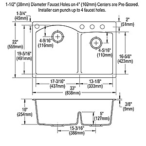 Elkay Quartz Classic ELGH3322RBK0 Black Offset 60/40 Double Bowl Top Mount Sink