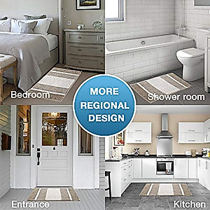 Super Absorbent Tufted Chenille Rug with Non Slip Backing, Gradient Taupe Stripe Pattern Microfiber Bath Rug, Machine Washable Thick Bathroom Floor Mat for Tub Shower, (20×32 inch, Taupe)