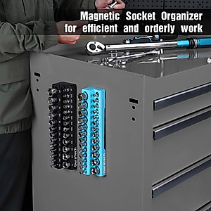 DURATECH Magnetic Socket Organizer Set, 1/4" Drive SAE&Metric Socket Holders Socket Trays for Tool Box and Tool Cart, Hold 52 Pieces Standard&Deep Size Sockets (Sockets Not Included)