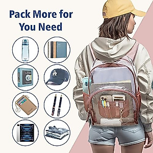 F-color Clear Backpack Heavy Duty - Large Clear Backpacks for School PVC Transparent Bookbag for Students Work Stadium Travel,Pink