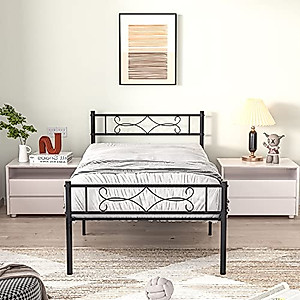 VECELO Twin Size Bed Frame Metal Platform/Mattress Foundation with headboard Footboard/Steel Slat Support/No Box Spring Needed/Easy Assembly