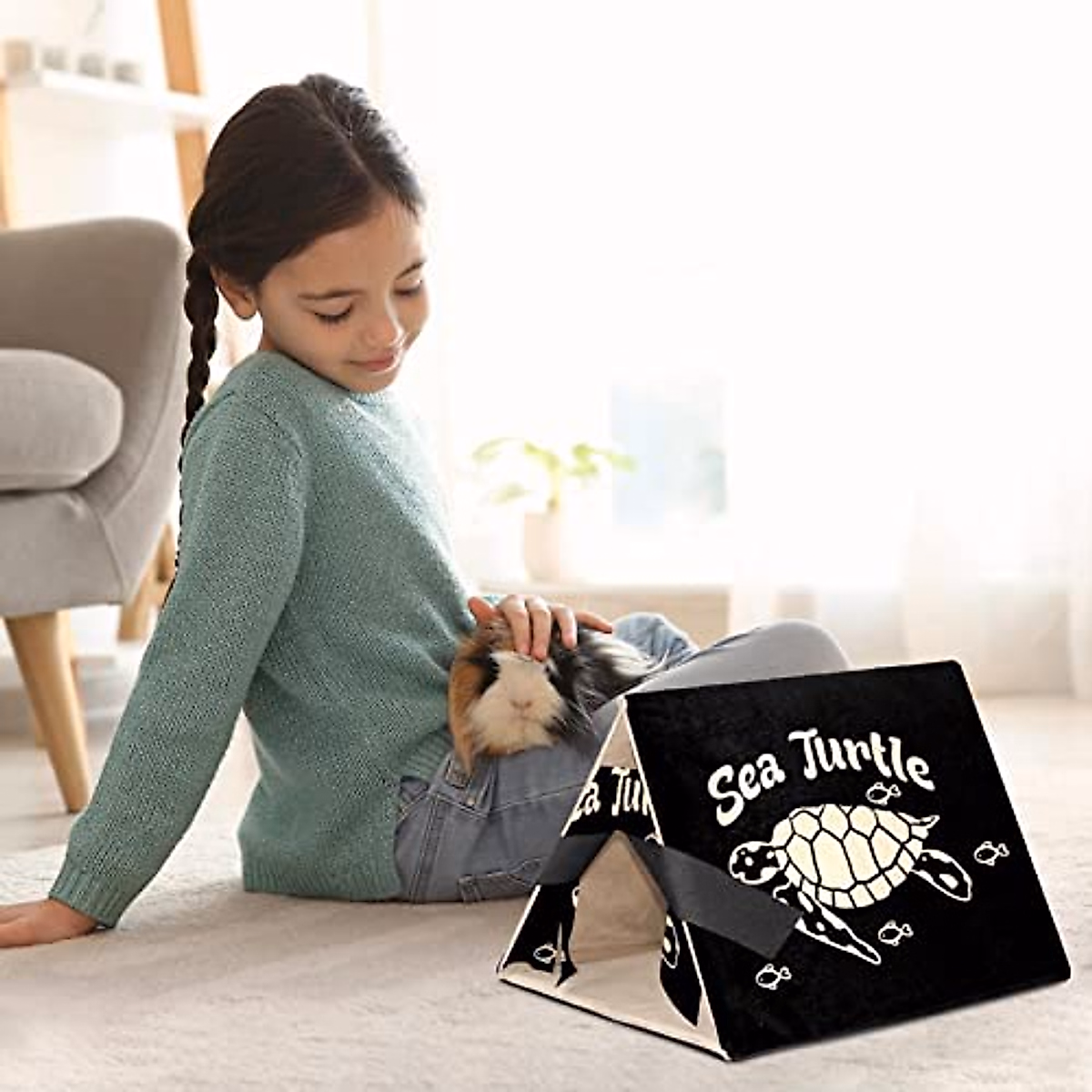 Y-DSIWX Guinea Pig Hideout House Bed, Sea Turtle Black Background Rabbit Cave, Squirrel Chinchilla Hamster Hedgehog Nest Cage