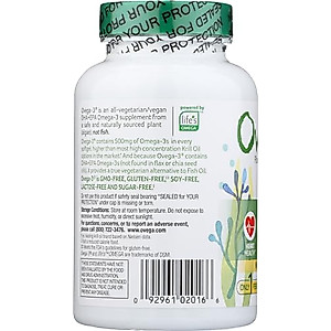 Ovega-3 Vegan Algae Omega-3 Daily Supplement, Supports Heart, Brain & Eye Health*, 500 mg Omega-3s, 135 mg EPA + 270 mg DHA, Fish Oil Alternative, No Fishy Aftertaste, Vegetarian Softgels 60 CT
