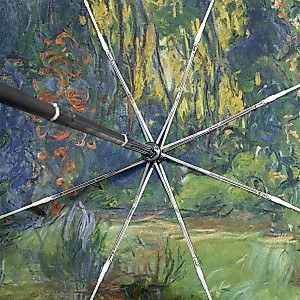 AHOMY Auto Open Close Umbrella, Monet's Water-Lily Pond Giverny Folding Travel Umbrellas for Rain and Sun