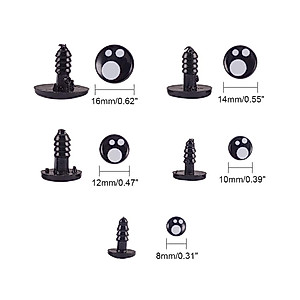 PH PandaHall Resin Safety Eyes, 100pcs 5 Size Craft Eyes Black Stuffed Crochet Eyes Kawaii Eyes with 100pcs Washers for Teddy Bear, Amigurumi Craft, Puppet, Plush Animal Making (8/ 10/ 12/ 14/ 16mm)