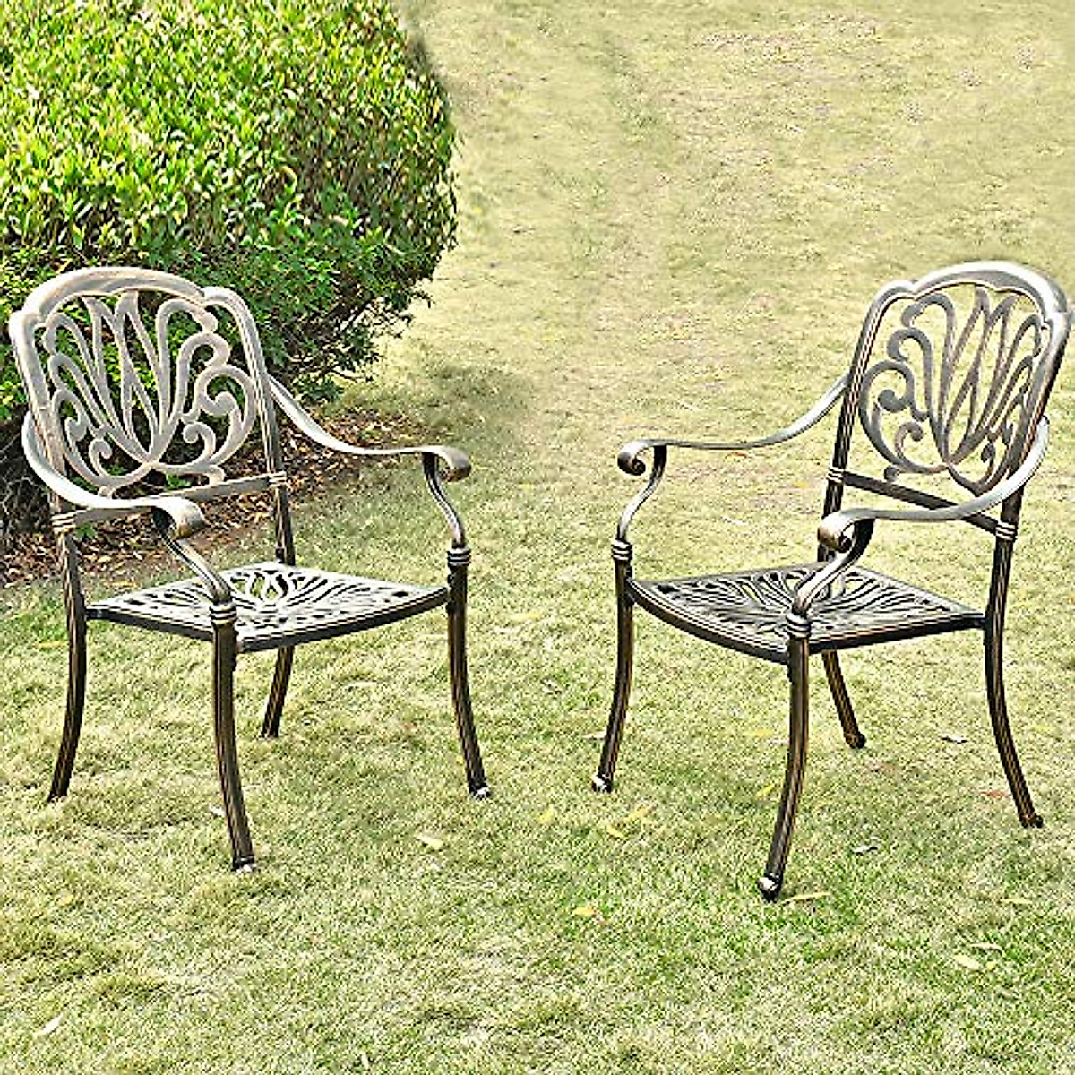 USSerenaY 2 Piece Cast Aluminum Bistro Chair Set Outdoor Bistro Patio Furniture Sets (2 Chairs Set-Flower)