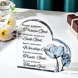 Christian Bible Verses Decor Christian Gift for Woman Prayers Religious Gift Positive Quotes Inspirational Gift Scripture Motivational Gift for Room Home Office Table Decor (Blue Flower)