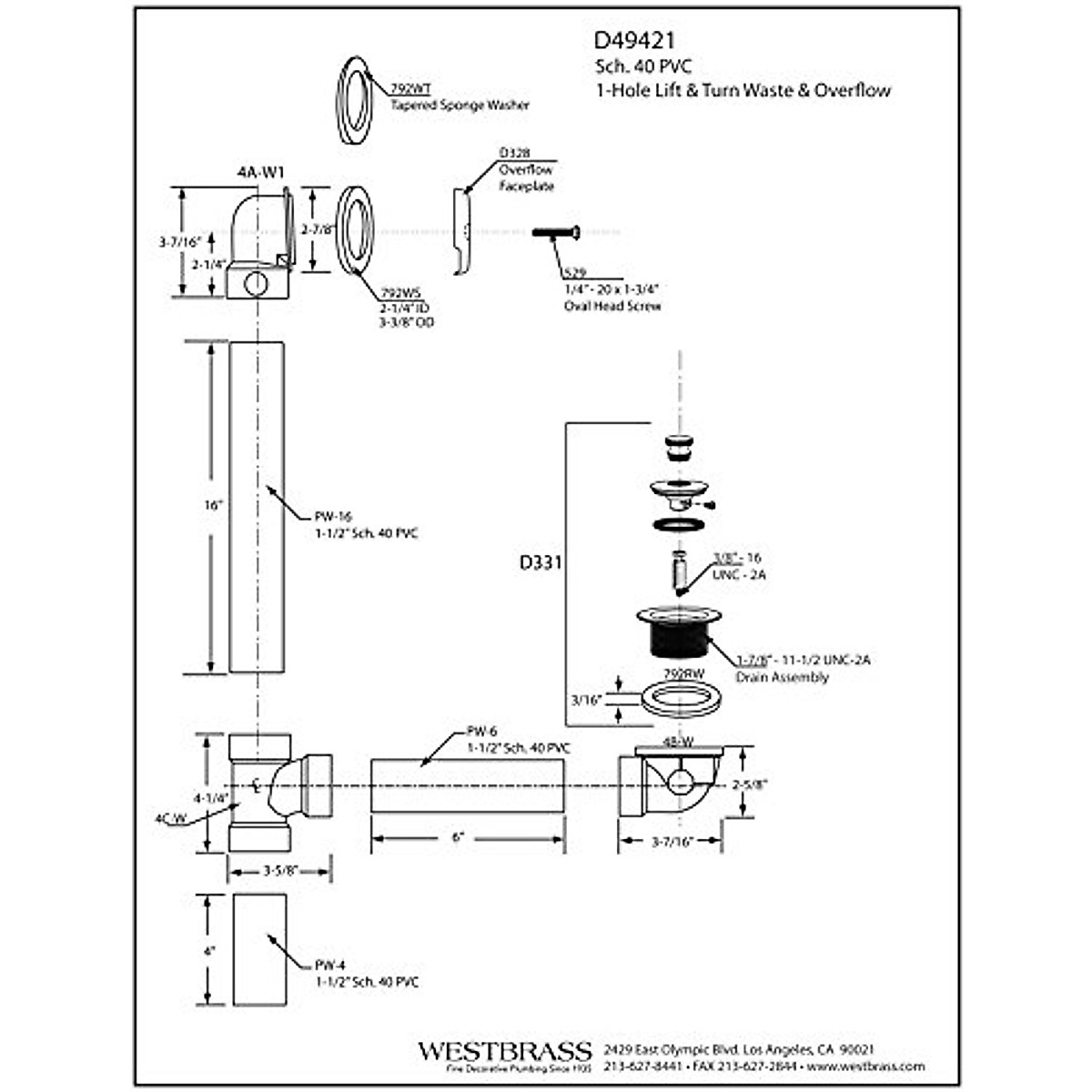Westbrass Twist & Close Sch. 40 PVC Bath Waste with One-Hole Elbow, Matte Black, D49421-62